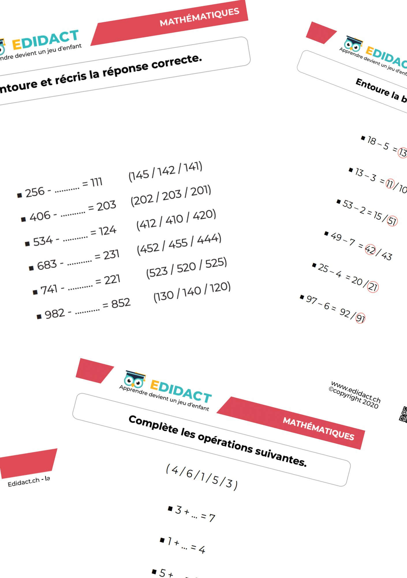 Exercices de Soustraction en Ligne et Fiches PDF - Edidact